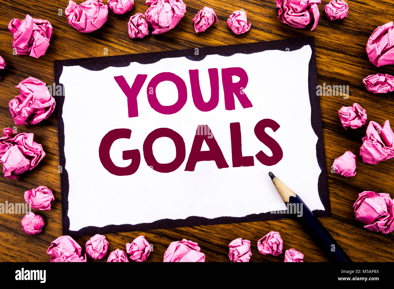 Hand writing text caption inspiration showing Your Golas. Business ...