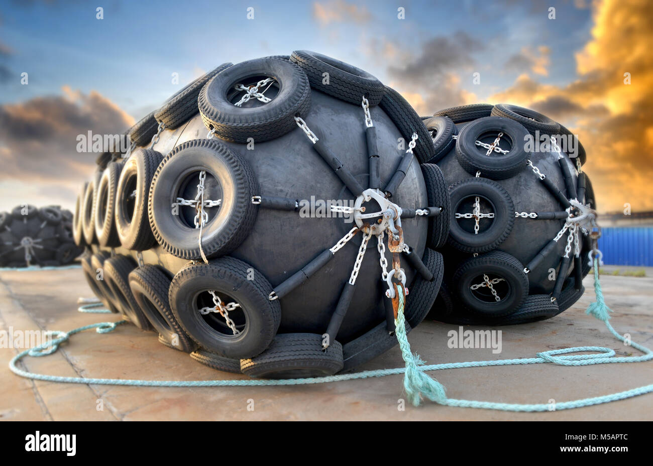 The big ship protection rubber float buoy on the cargo port photo in ...