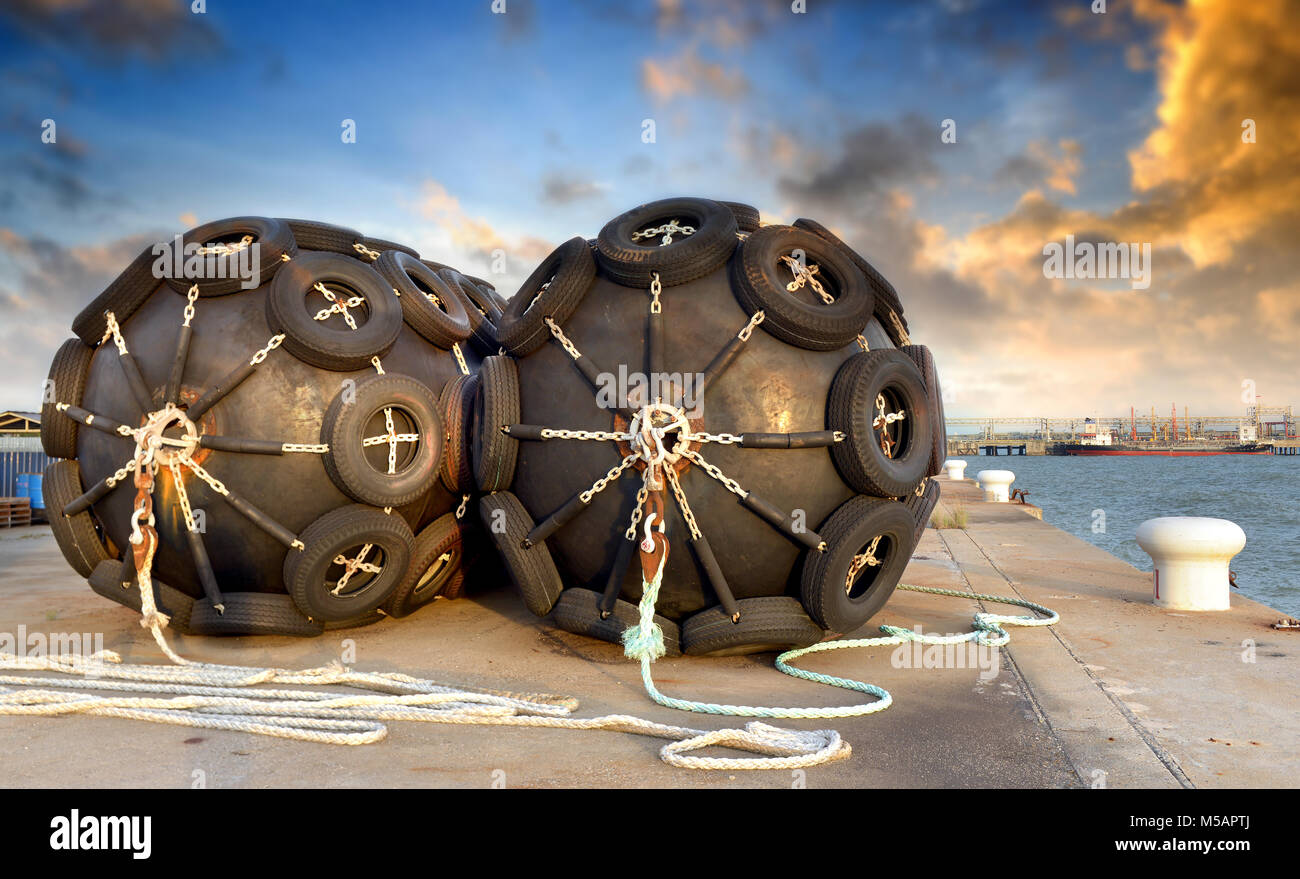 The big ship protection rubber float buoy on the cargo port photo in ...