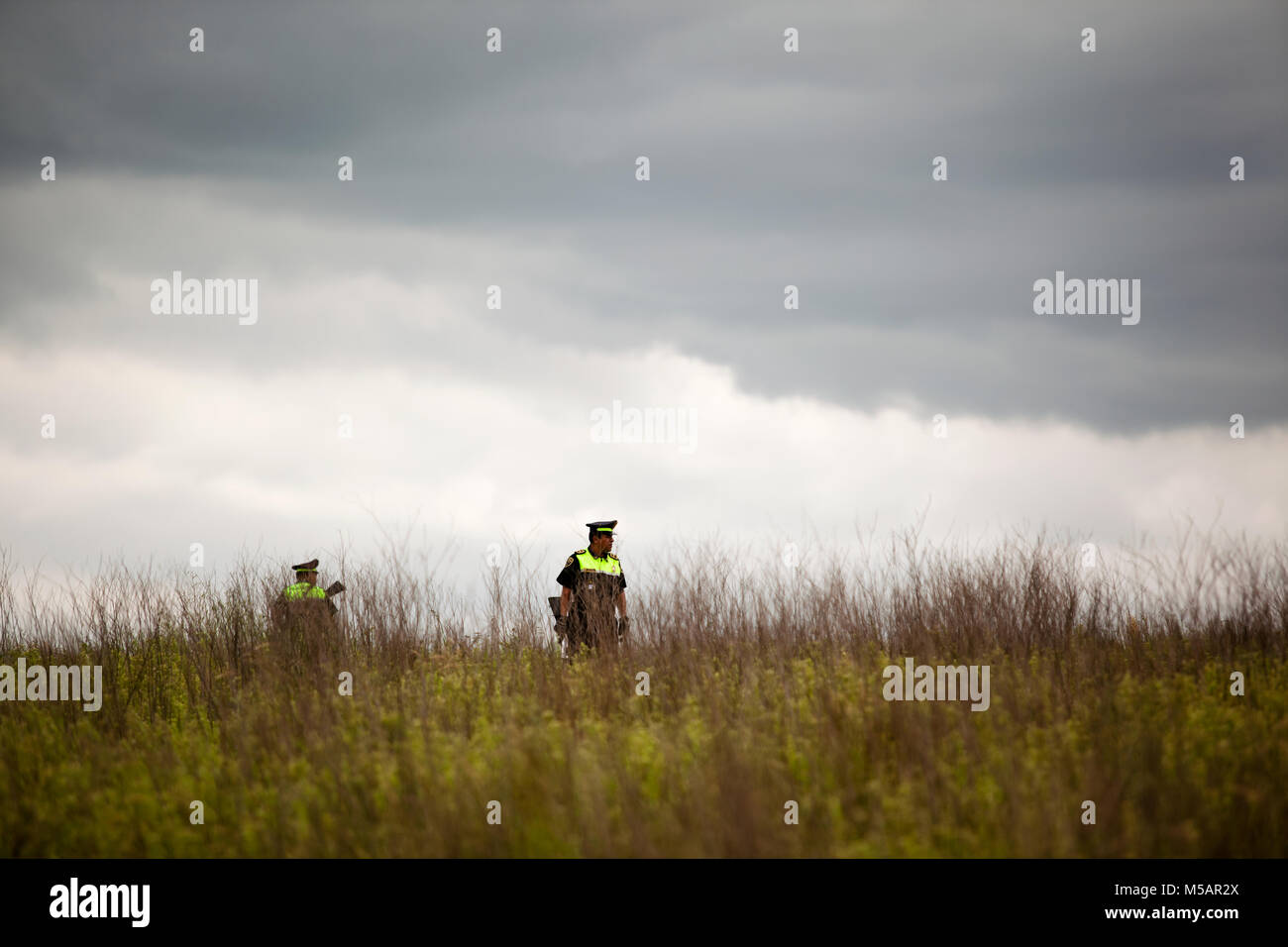 Police guard a small farm house that was used by Joaquin "El Chapo" Guzman to escape Altiplano ...