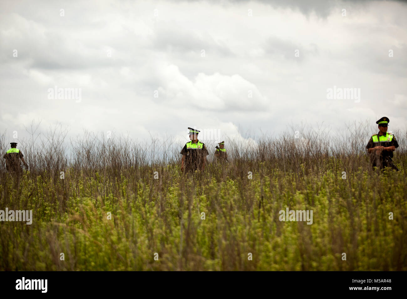 Police guard a small farm house that was used by Joaquin "El Chapo" Guzman to escape Altiplano ...
