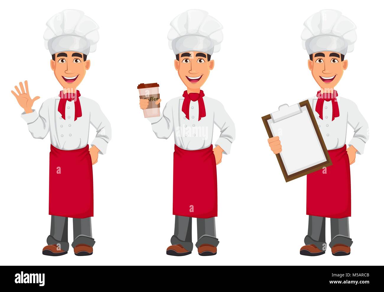 Young professional chef in uniform and cook hat. Smiling cartoon ...