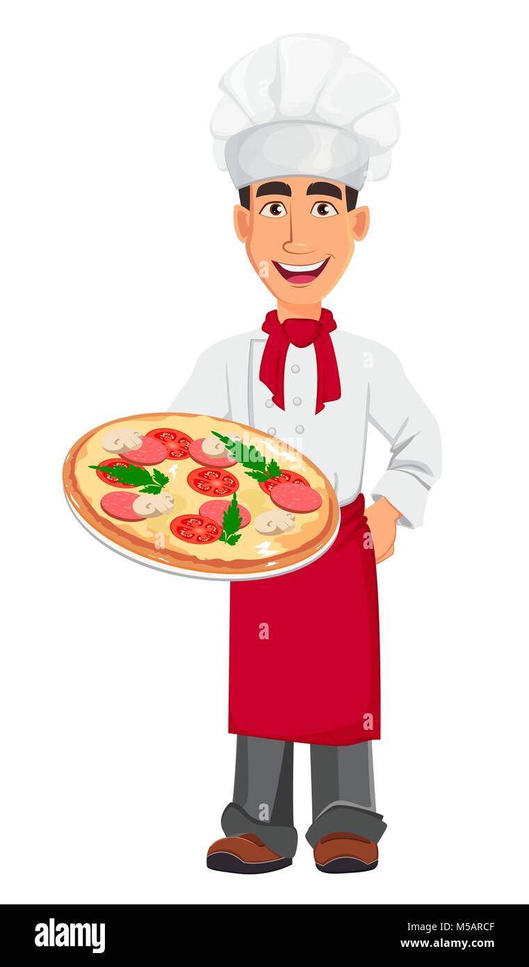Young professional chef in uniform and cook hat. Cartoon character ...