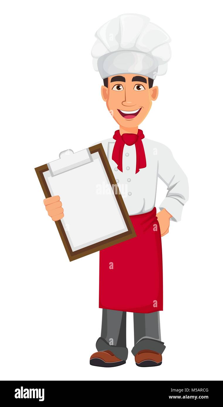 Young professional chef in uniform and cook hat. Cartoon character ...