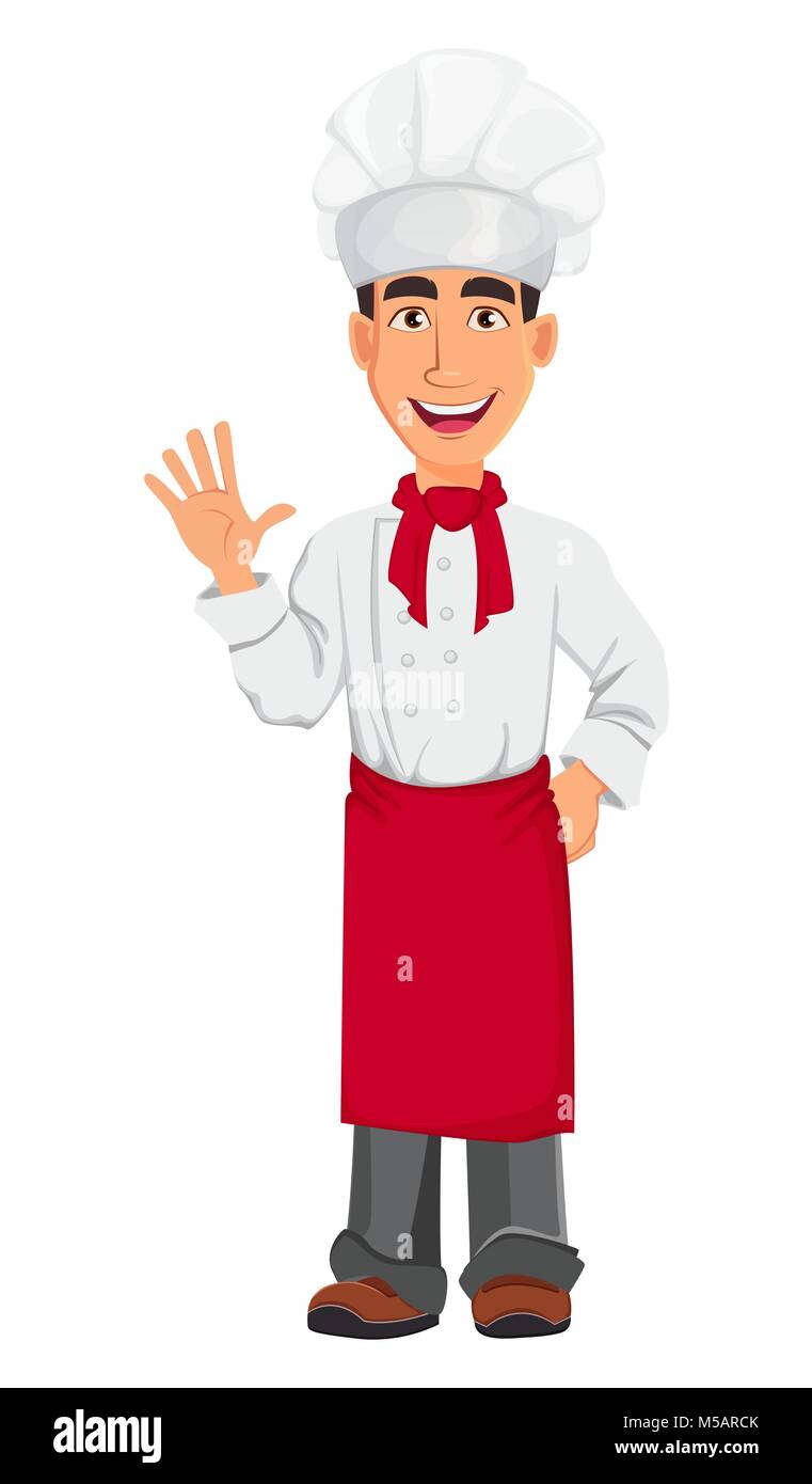Young professional chef in uniform and cook hat. Cartoon character ...