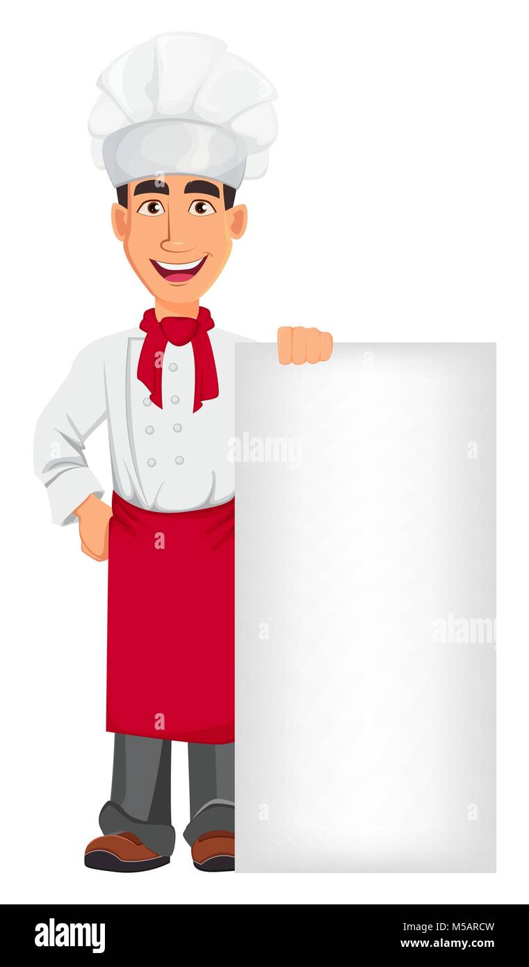 Young professional chef in uniform and cook hat. Cartoon character ...