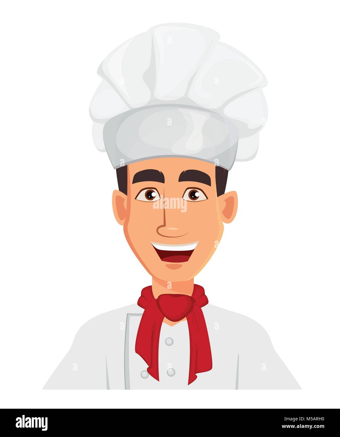 Face expression of chef man – happy. Restaurant staff character. Vector ...