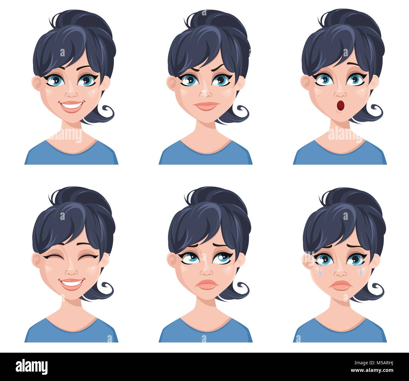 Facial expressions of a beautiful woman. Different female emotions set ...