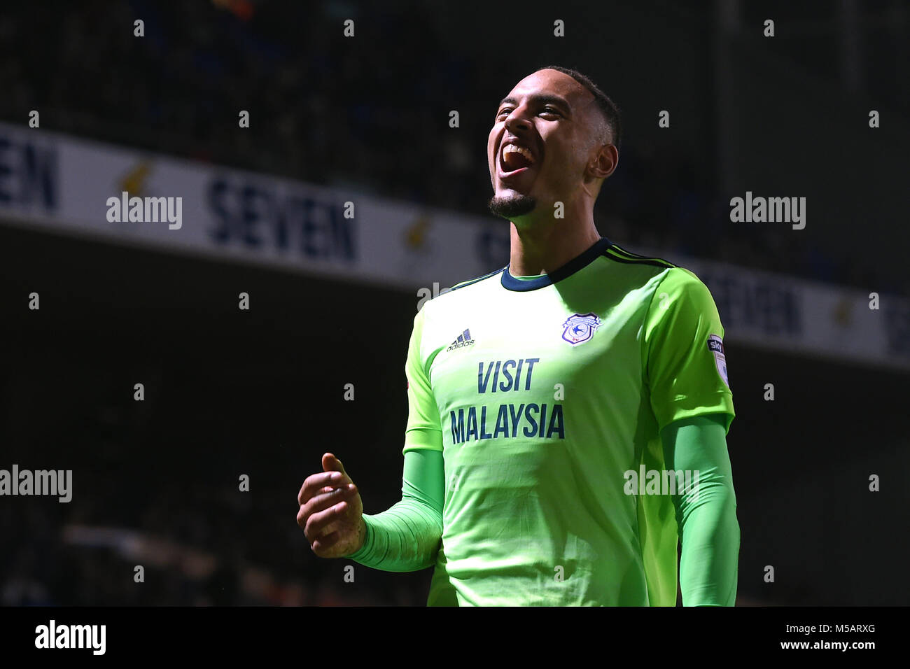 Cardiff City's Kenneth Zohore celebrates scoring his side's first goal ...