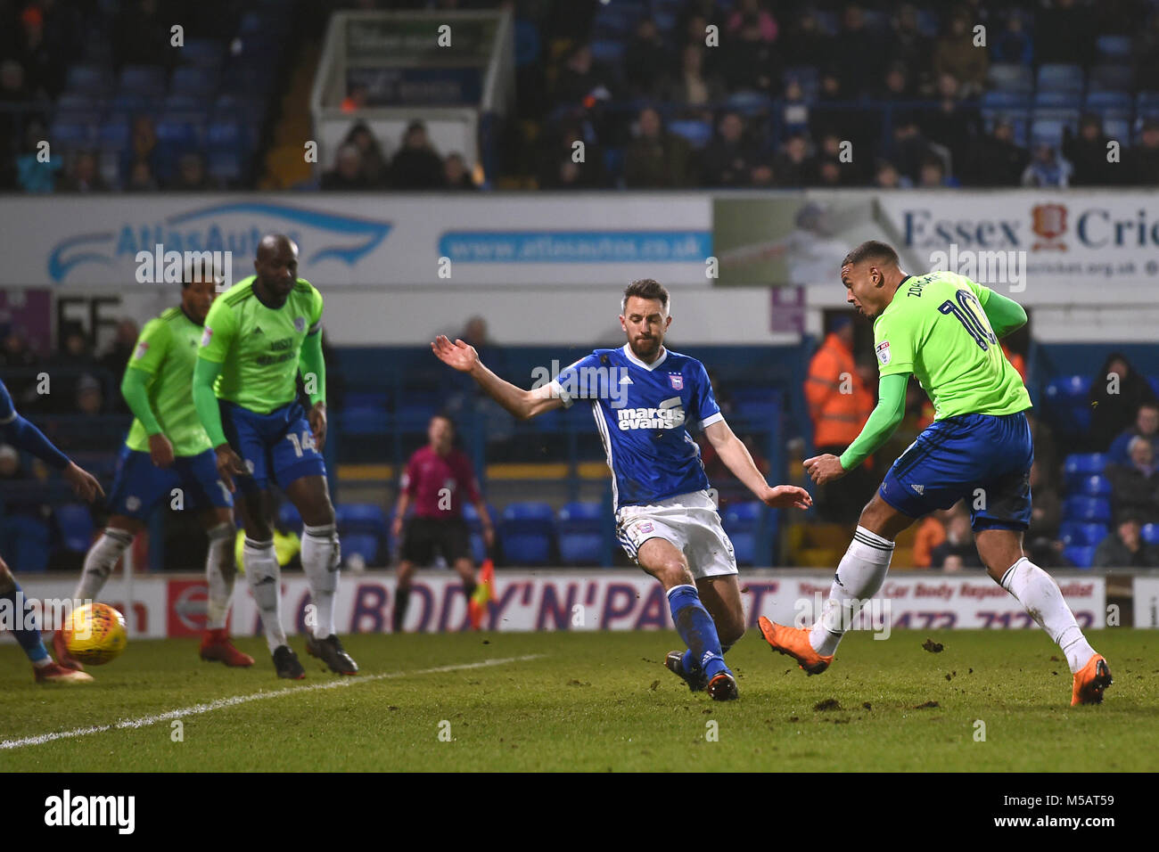 Cardiff City's Kenneth Zohore (right) scores his side's first goal of ...