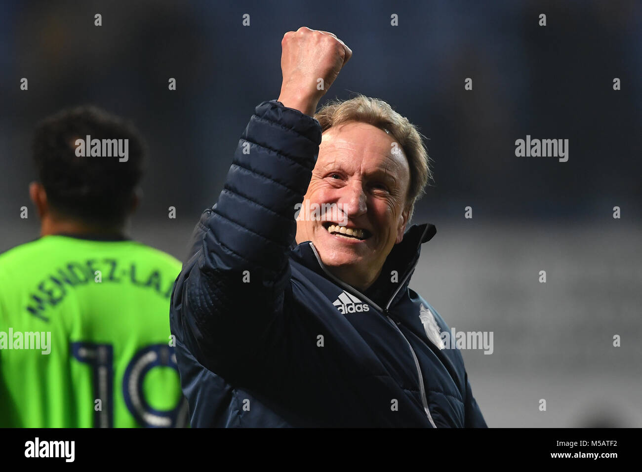Cardiff city manager neil warnock celebrates hi-res stock photography ...