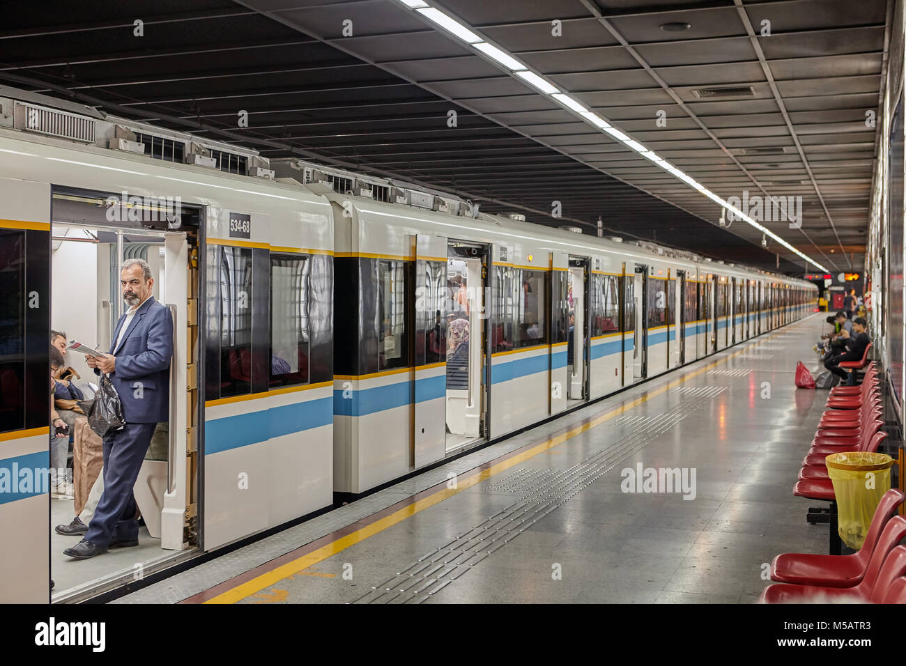 Tehran, Iran - April 29, 2017: the metro train is standing at a stop ...