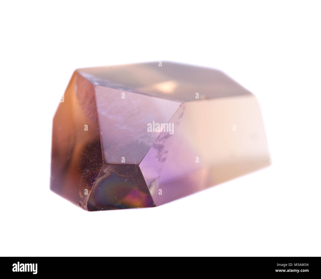 Natural cut ametrine gemstone from Bolivia, isolated on white ...