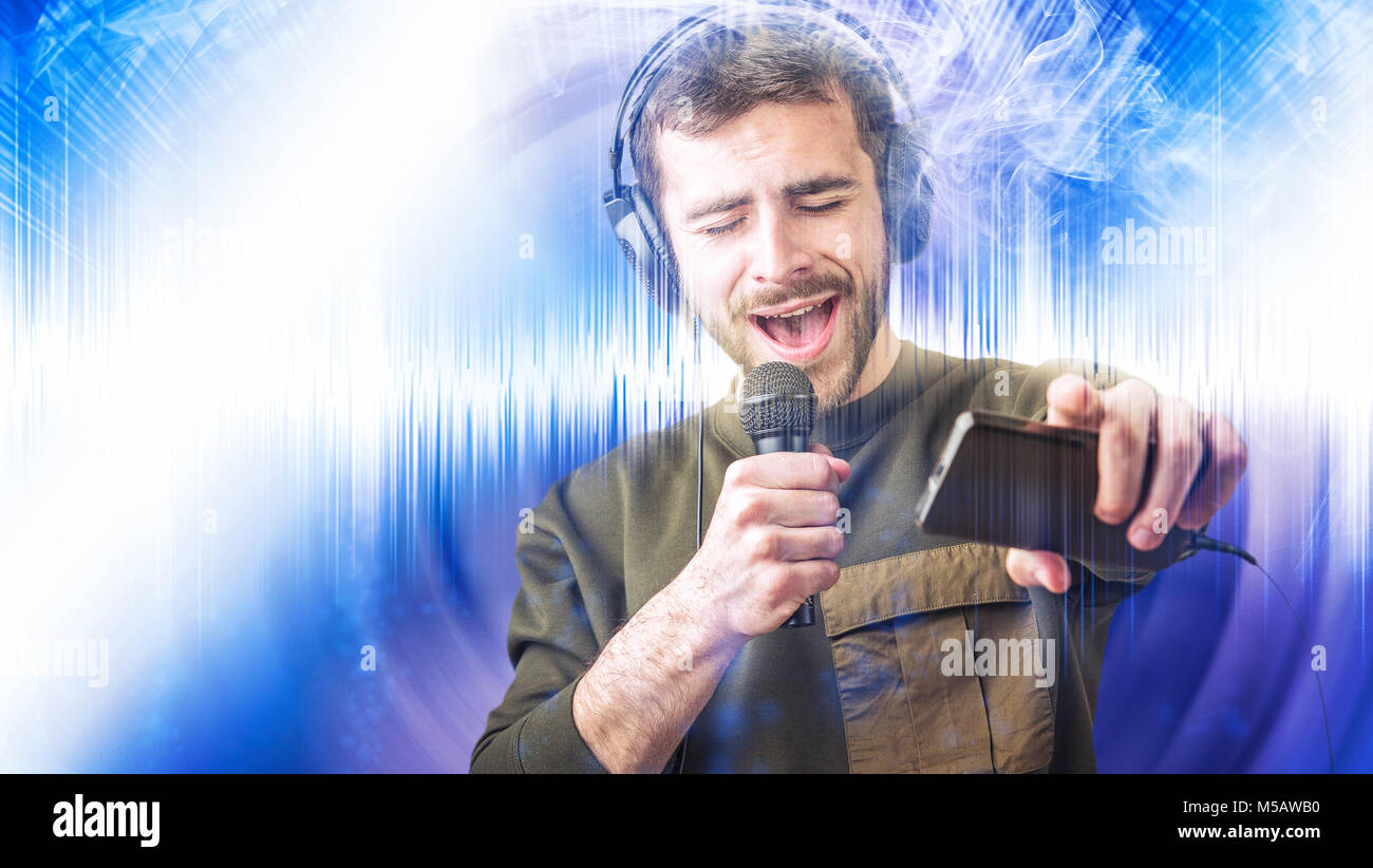 Karaoke singing and dancing along, abstract poster Stock Photo - Alamy