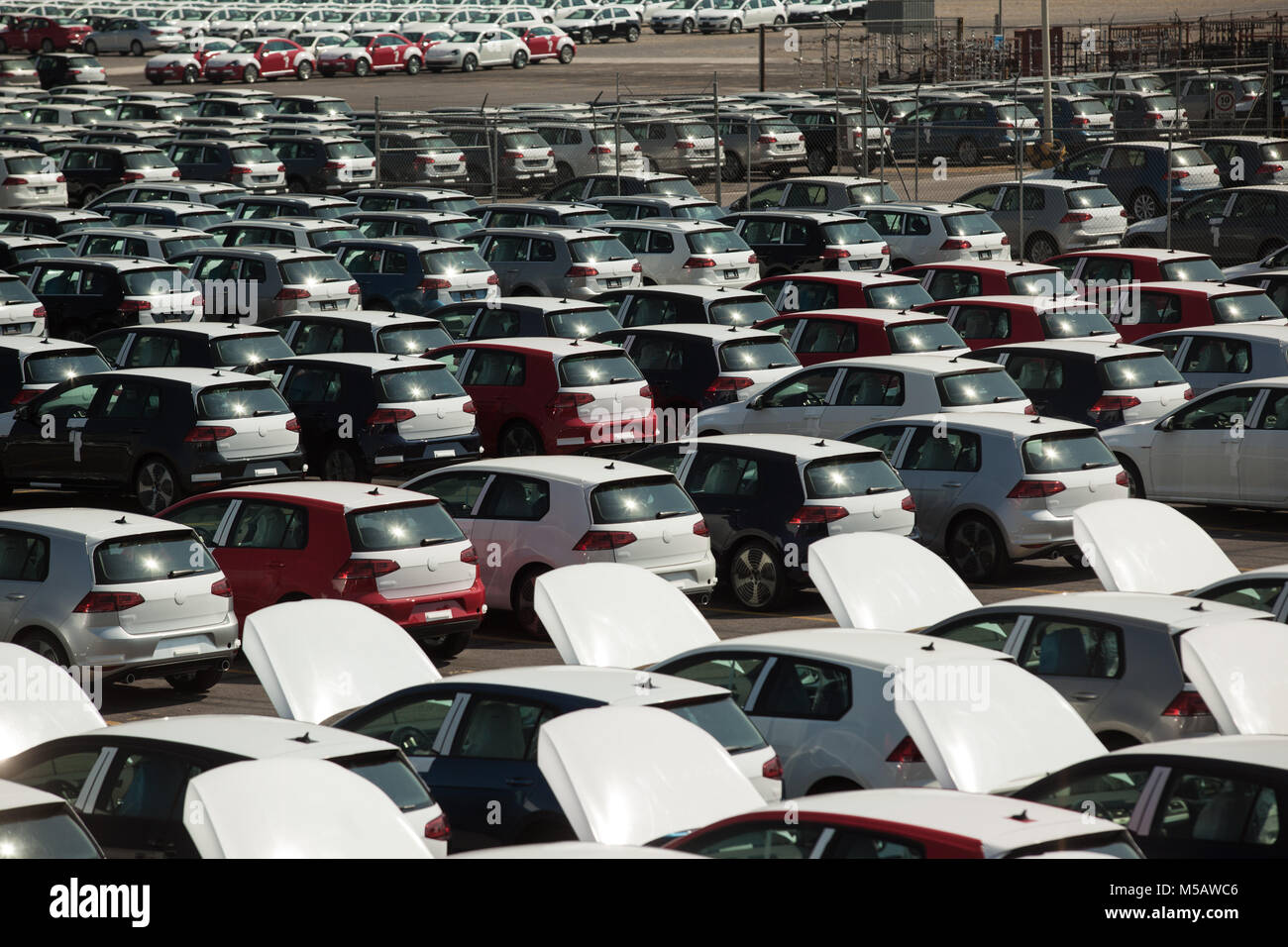 Vehicles ready to ship from the Volkswagen factory in Puebla, Mexico on ...