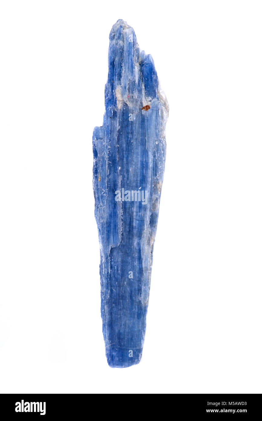 Semi-translucent gem quality blue Kyanite blade from Brazil, isolated ...