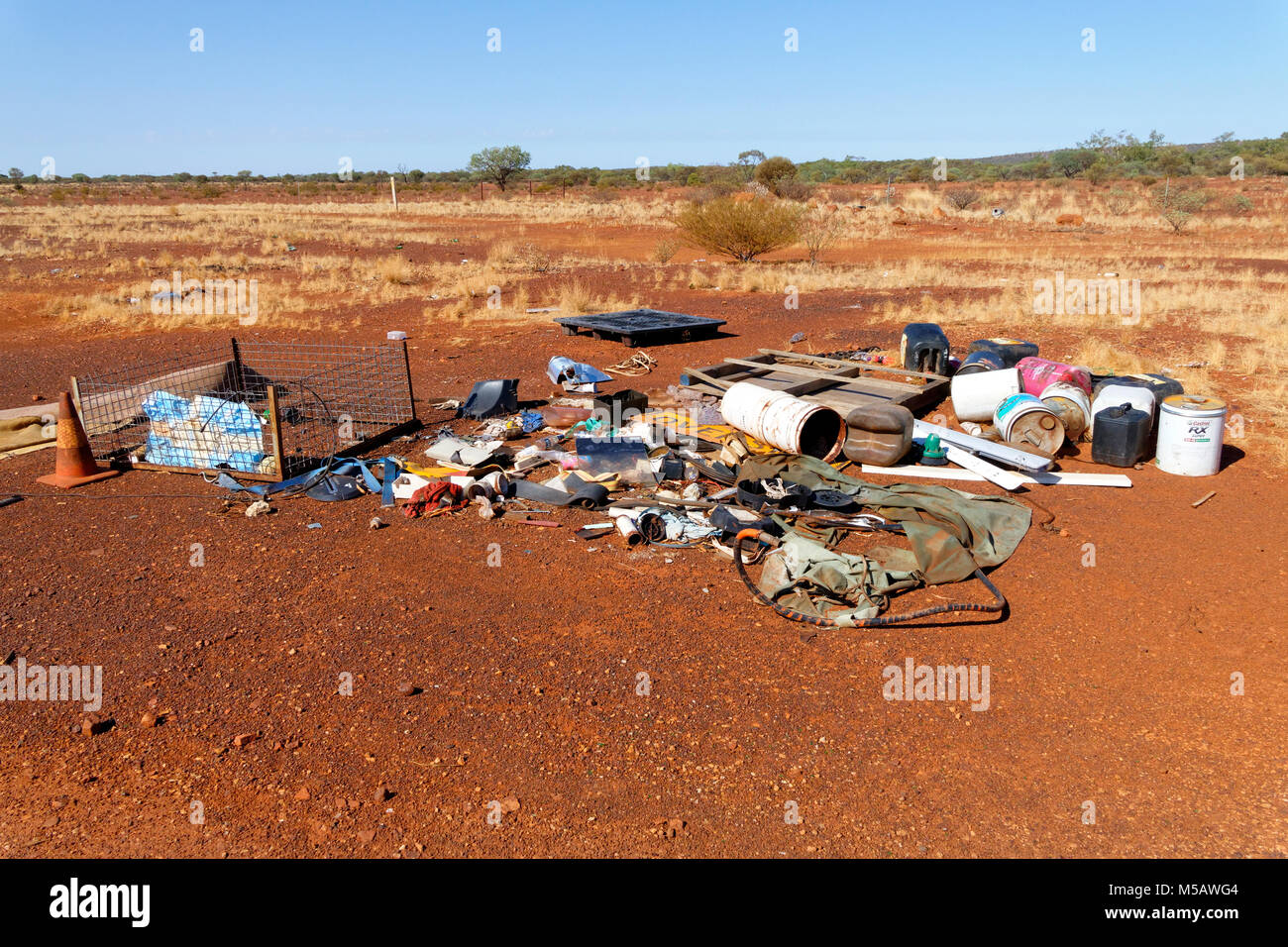 Waste and Rubbish in outback Australian landscape, Murchison, Western ...