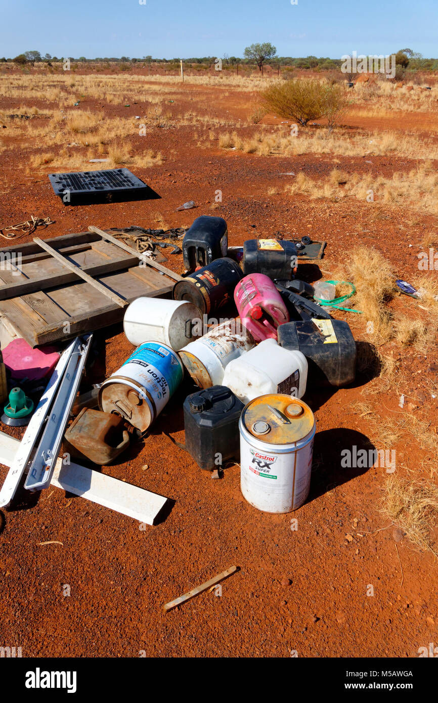 Waste and Rubbish in outback Australian landscape, Murchison, Western ...