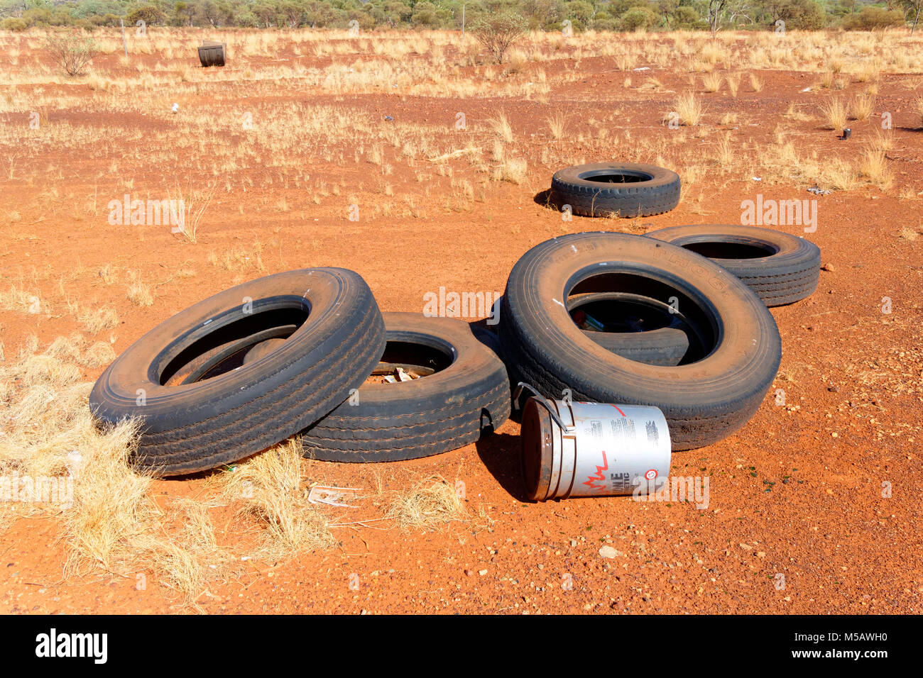 Waste and Rubbish in outback Australian landscape, Murchison, Western ...