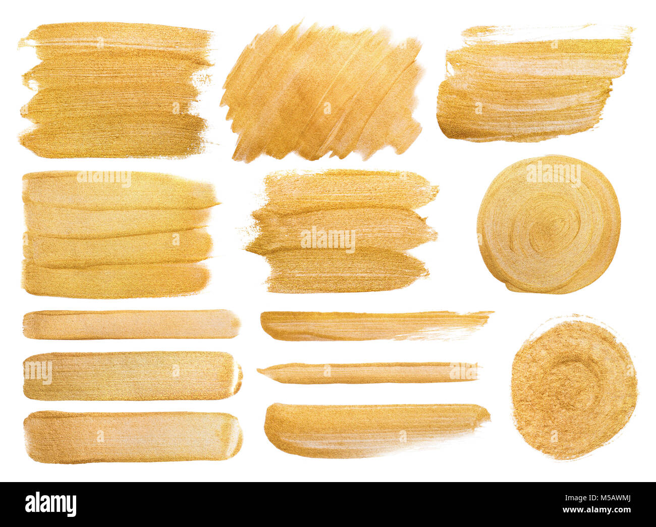 Big set of watercolor golden smears on a white background. Hand painted ...