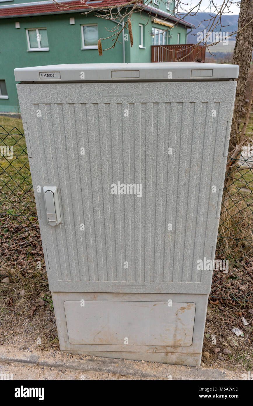 Distribution box for internet in a residential area Stock Photo - Alamy