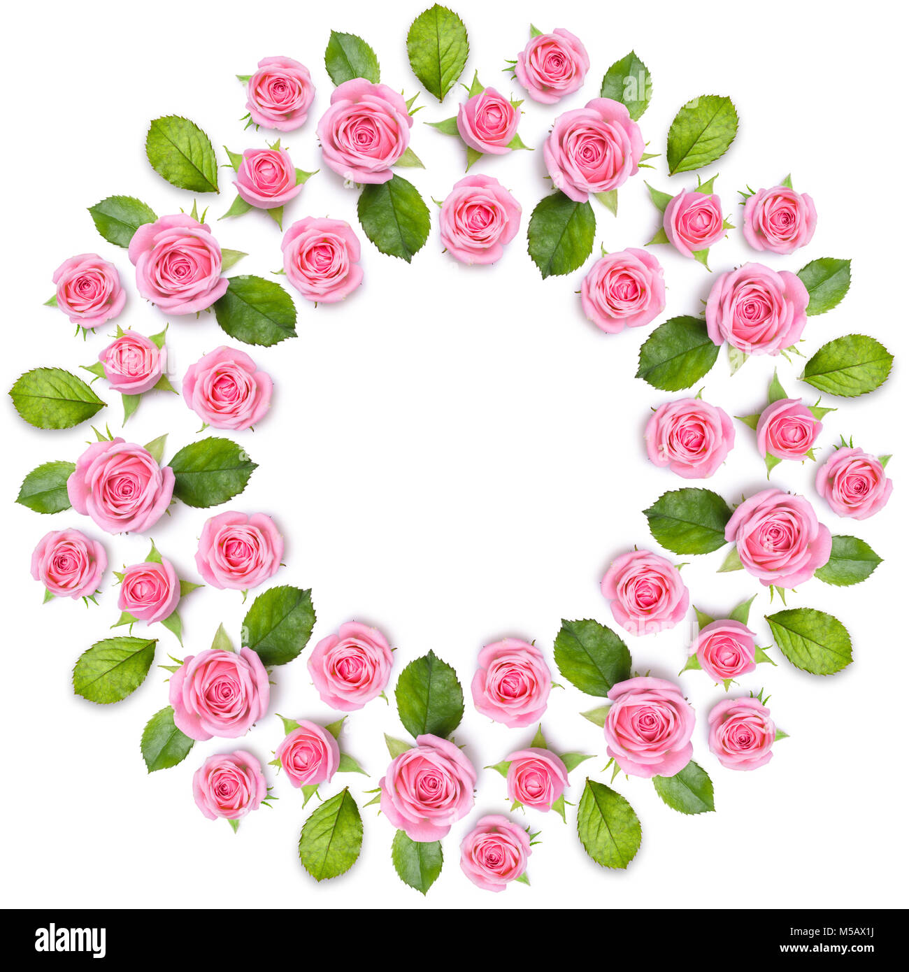 Rond frame wreath made of pink roses isolated on white background ...