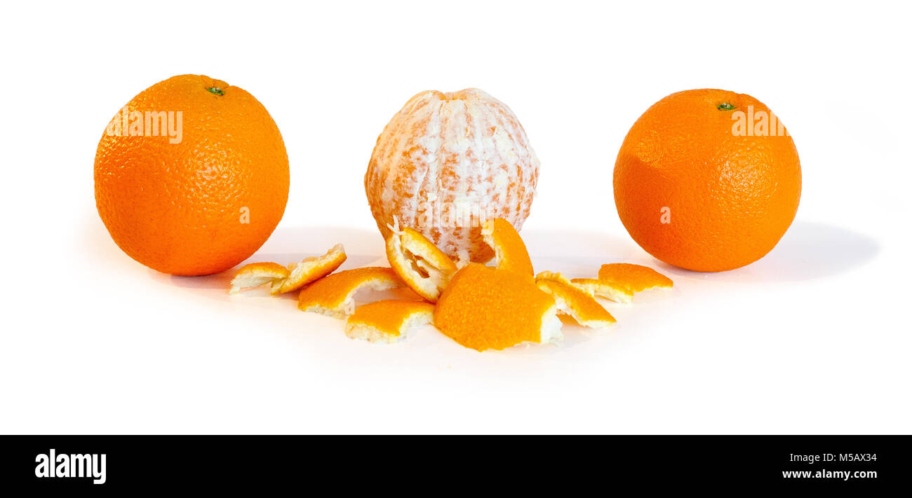 Single orange partially peeled with straw inserted Stock Photo - Alamy