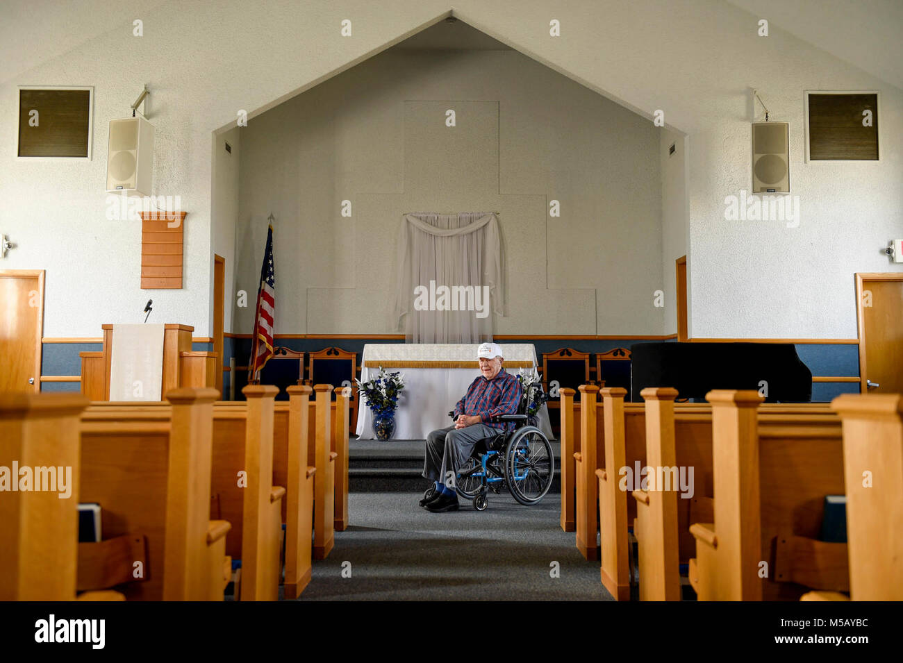 Retired Brig. Gen. Chuck Yeager visits the Chapel on the Mall during a ...