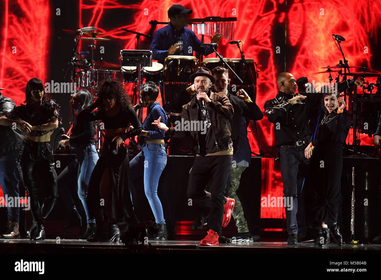 Justin Timberlake performs on stage during the 2018 BRIT Awards show ...