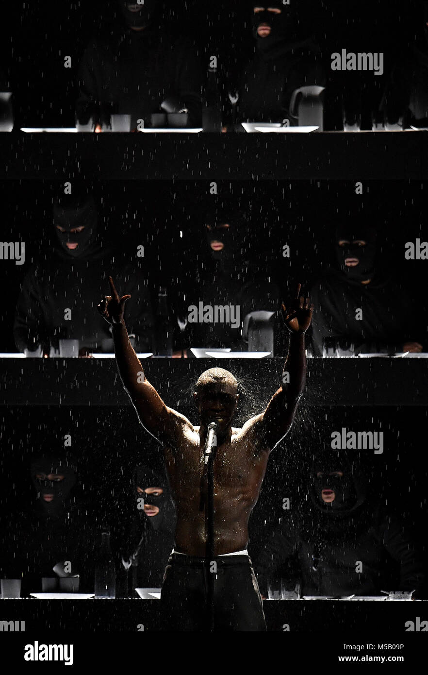 Stormzy performs on stage during the 2018 BRIT Awards show, held at the ...