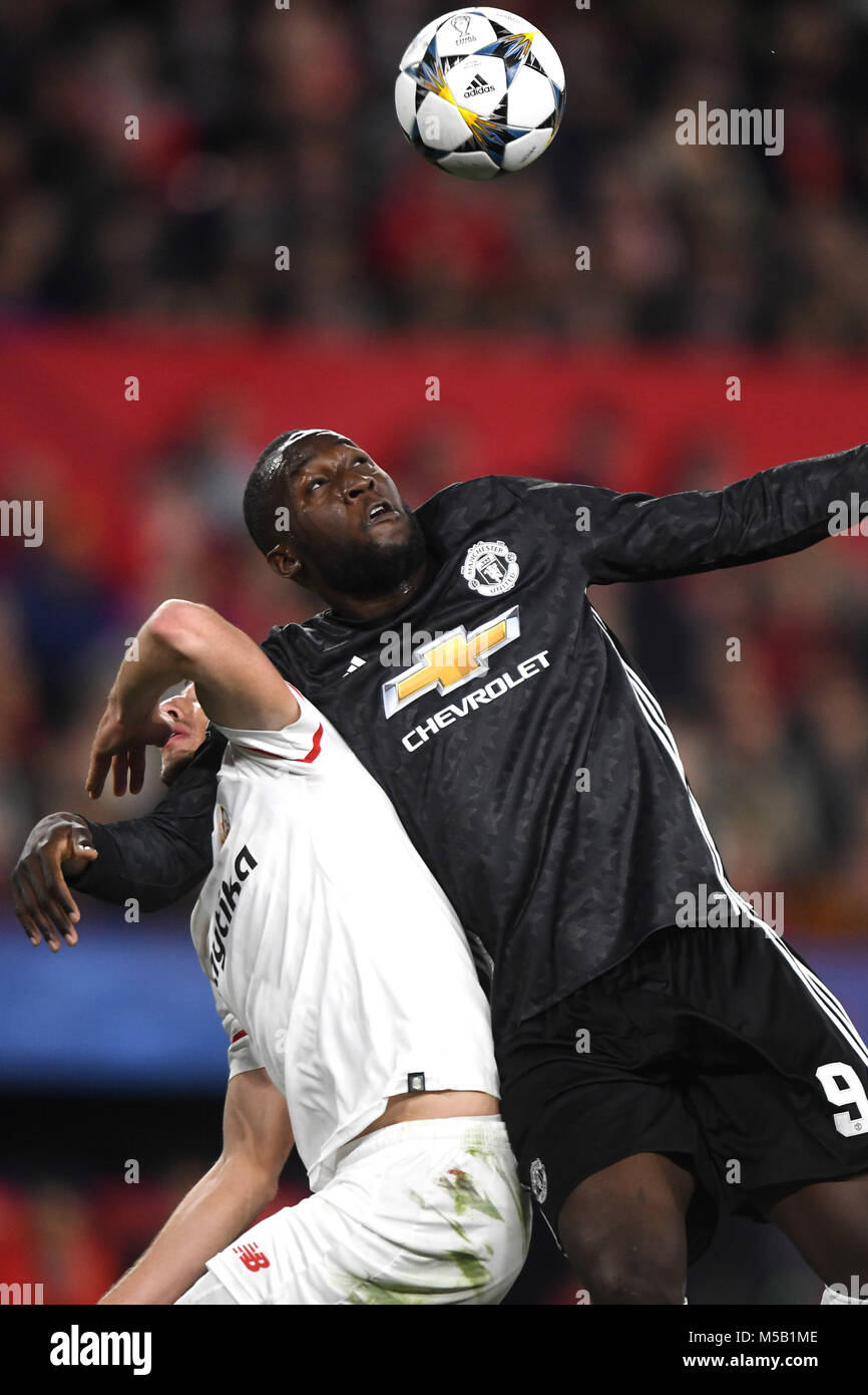 Seville, Spain. 20th Feb, 2018. Romeu Lukaku and Clement Lenglet during ...