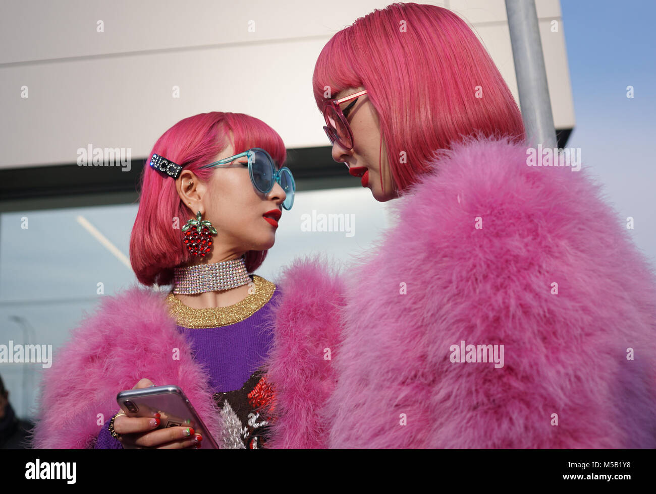 Milan, Italy - February 21, 2018: Japanese twins Aya and Ami during ...