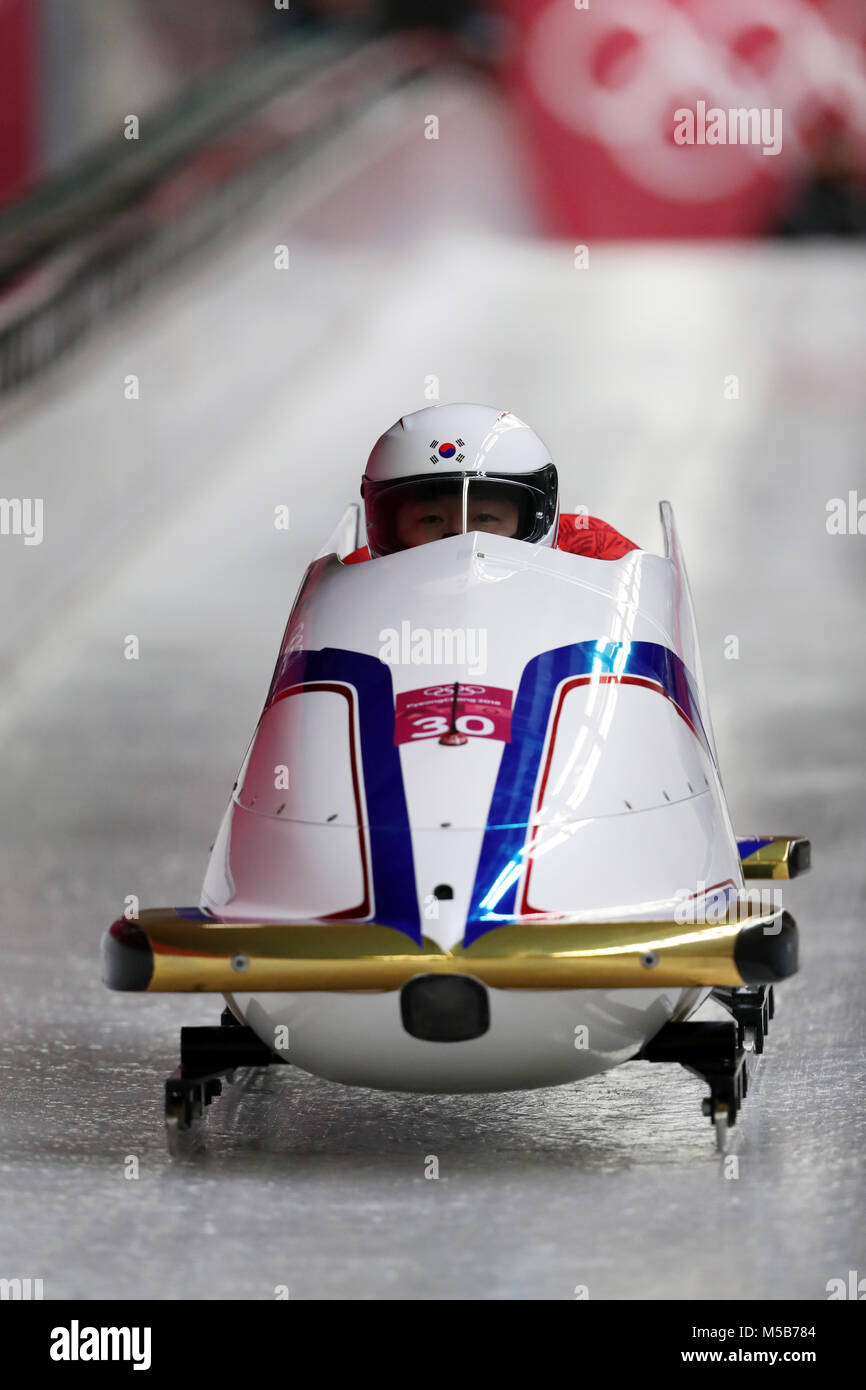 19th Feb, 2018. S. Korea's bobsleigh team South Korea's two-man ...