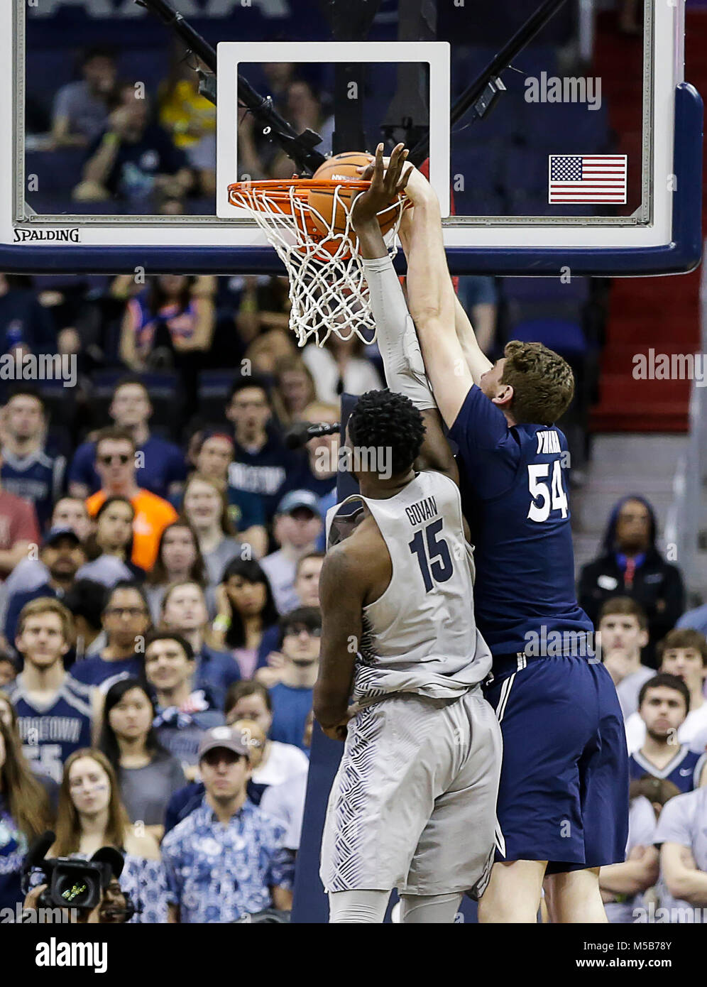 February 21, 2018: Xavier Musketeers F/C #54 Sean O'Mara dunks the ball ...
