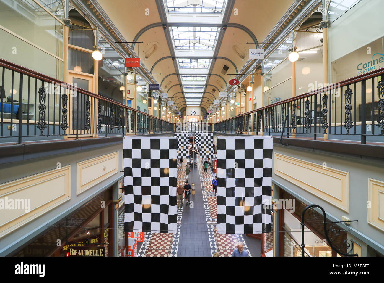 Adelaide, Australia. 22nd February 2018. Adelaide Arcade is decorated ...