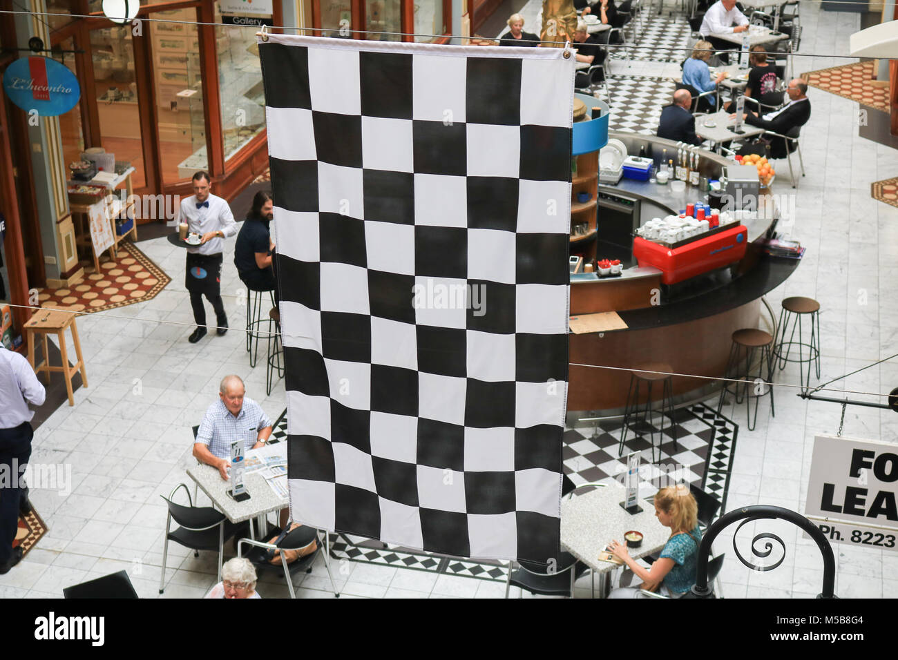 Adelaide, Australia. 22nd February 2018. Adelaide Arcade is decorated ...
