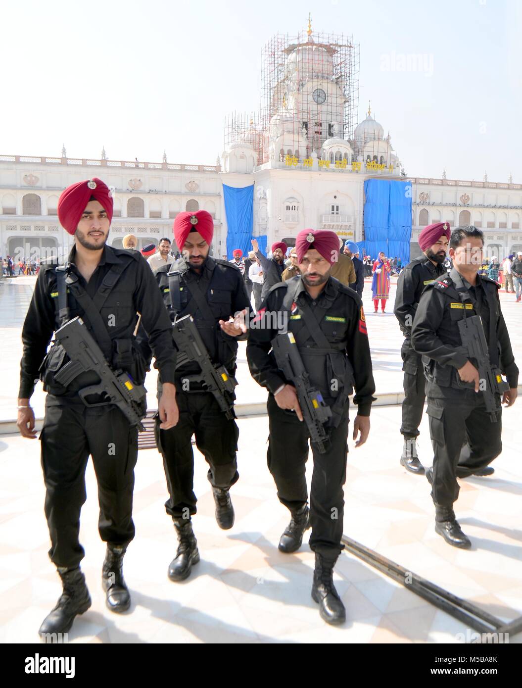 AMRITSAR, INDIA - FEBRUARY 20: Punjab police Commando stand guard ...