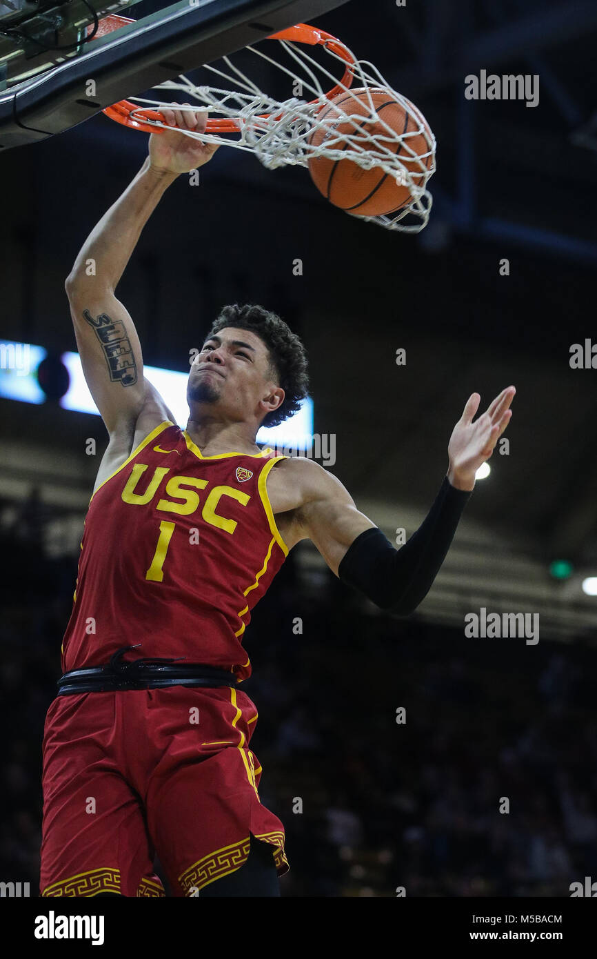 February 21, 2018: USC's Jordan Usher jams ones home after a steal in ...