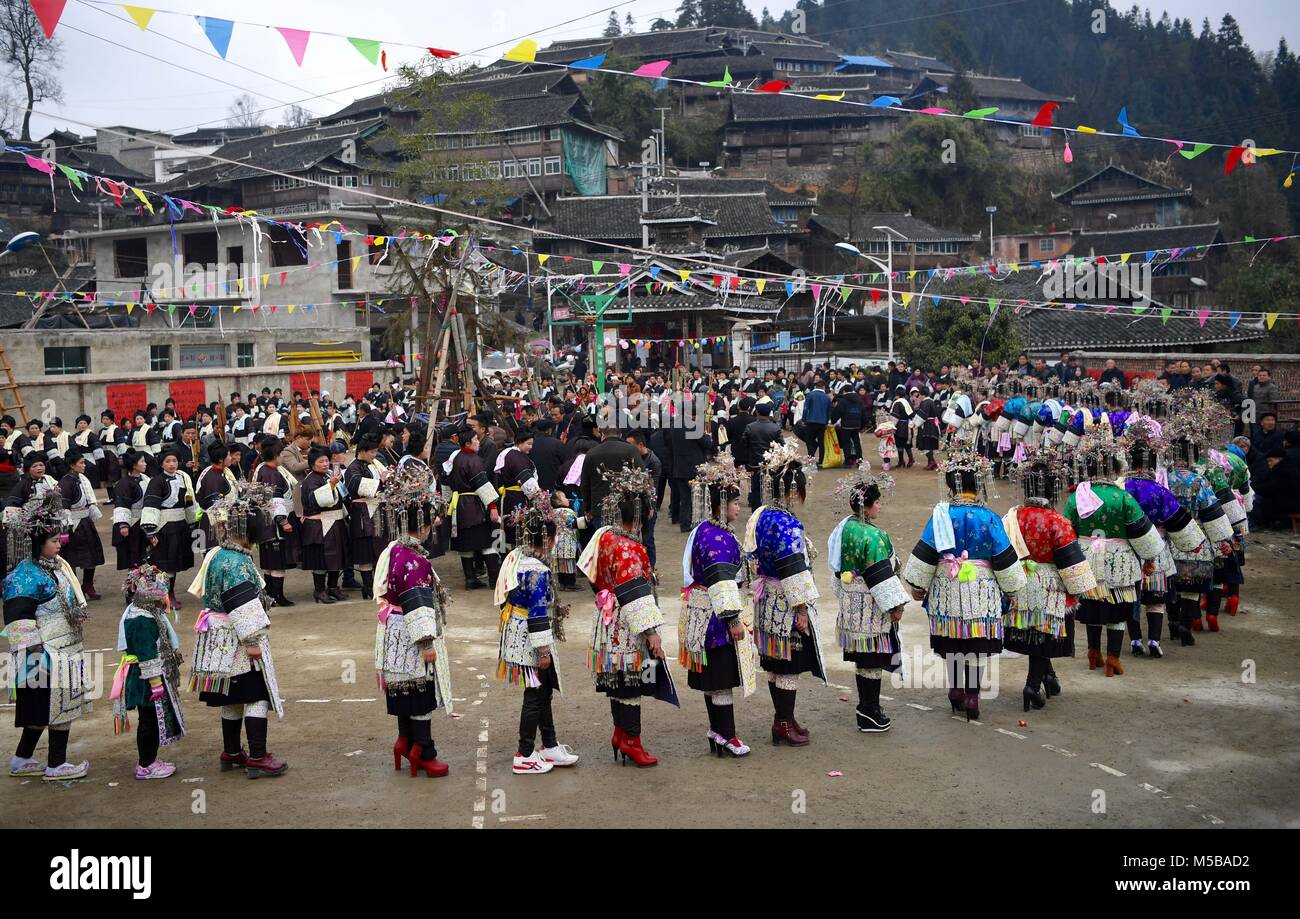 Qiandongnan, China. 21st Feb, 2018. People of Dong ethnic group are ...