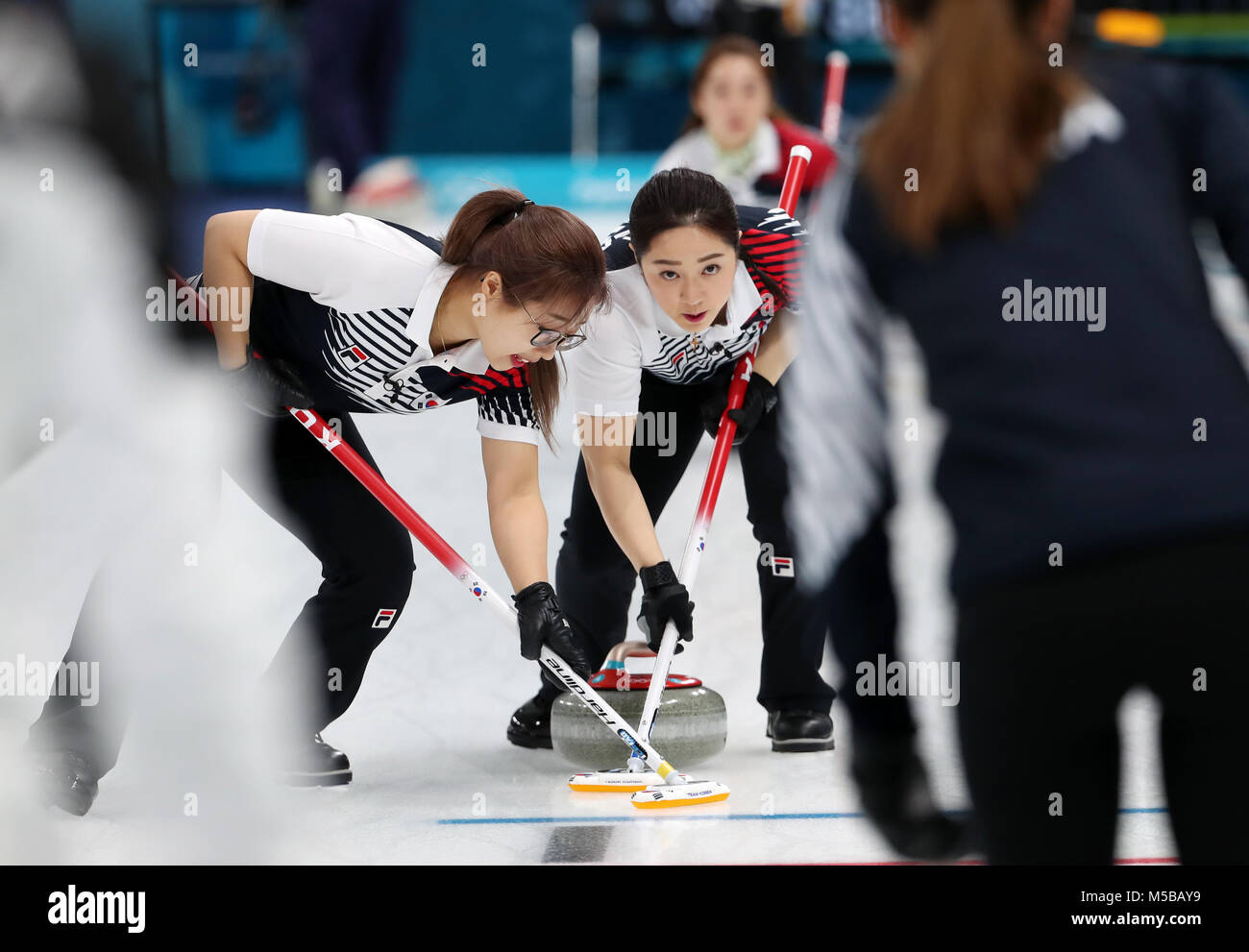 21st Feb, 2018. S. Korean female curlers South Korea's women's curling ...