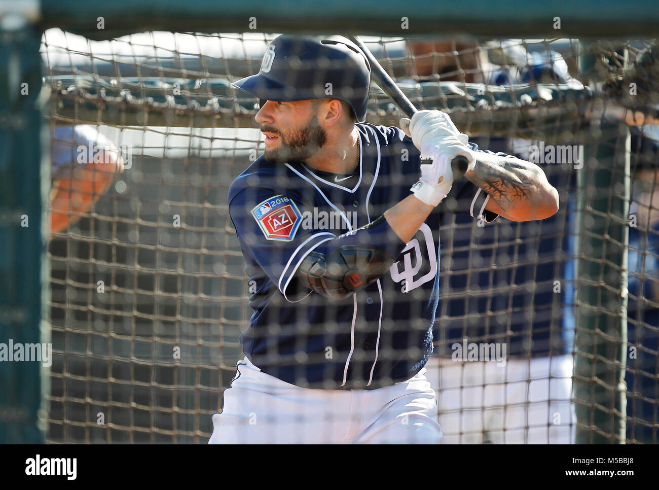 Peoria, AZ, USA. 21st Feb, 2018. San Diego Padres catchers Raffy Lopez ...