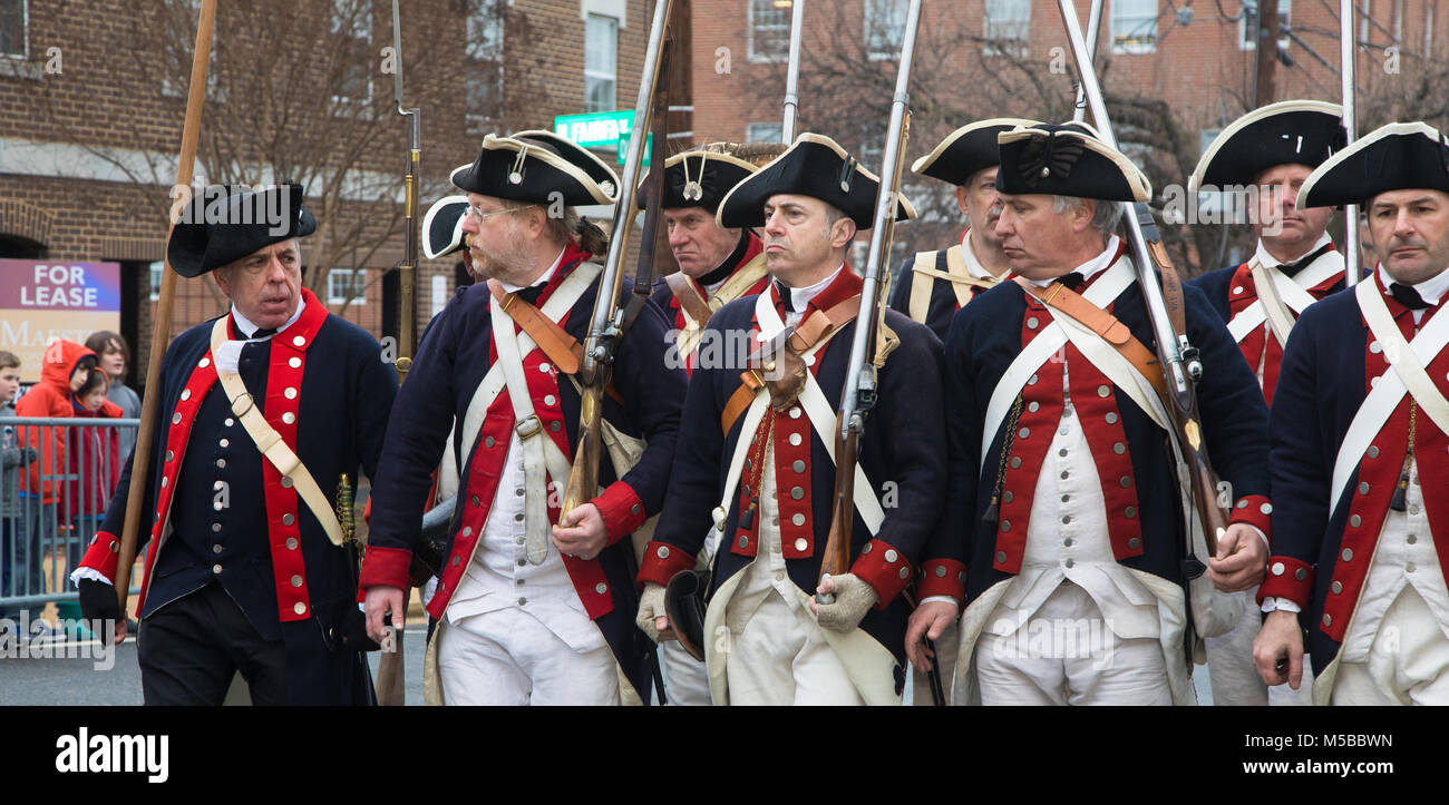 Reenactors of the First Virginia Regiment march with muskets in the ...