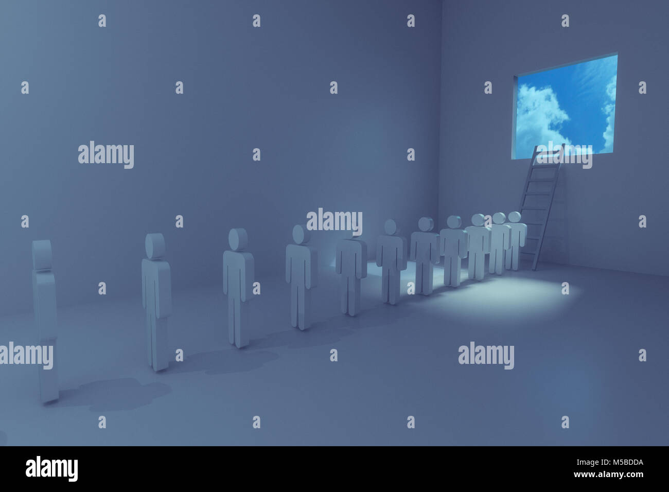 3d rendering of abstract people queue to escape to the room Stock Photo ...