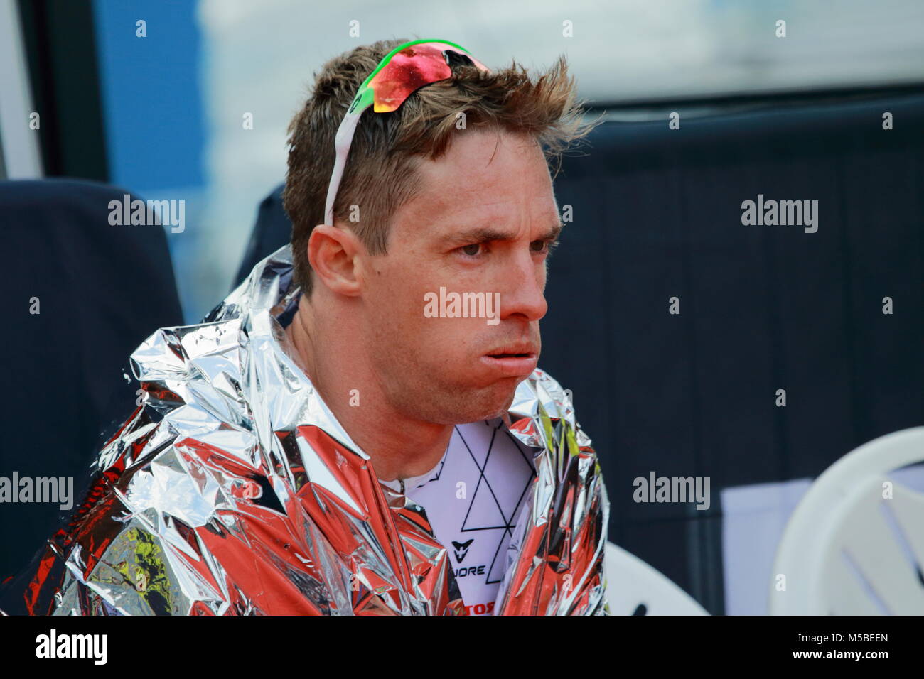 Keeping warm after Weymouth ironman triathlon 2017 Stock Photo - Alamy