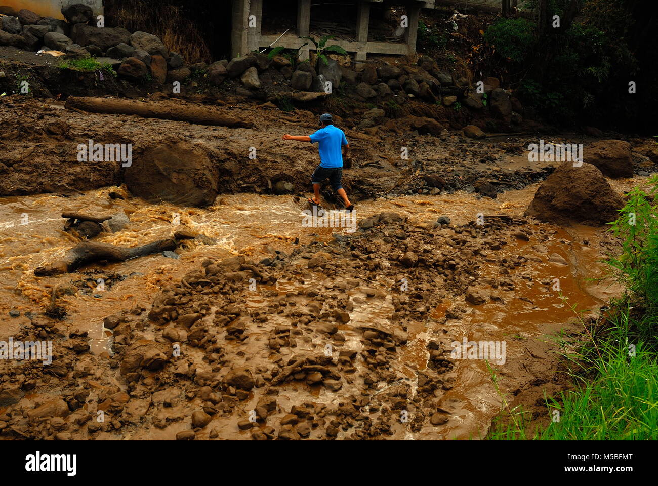 Indonesia. 21st Feb, 2018. Cold lava floods as a result of the eruption ...