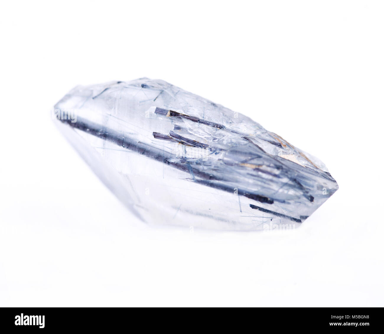 Blue quartz point with tourmaline inclusions from Brazil isolated on ...
