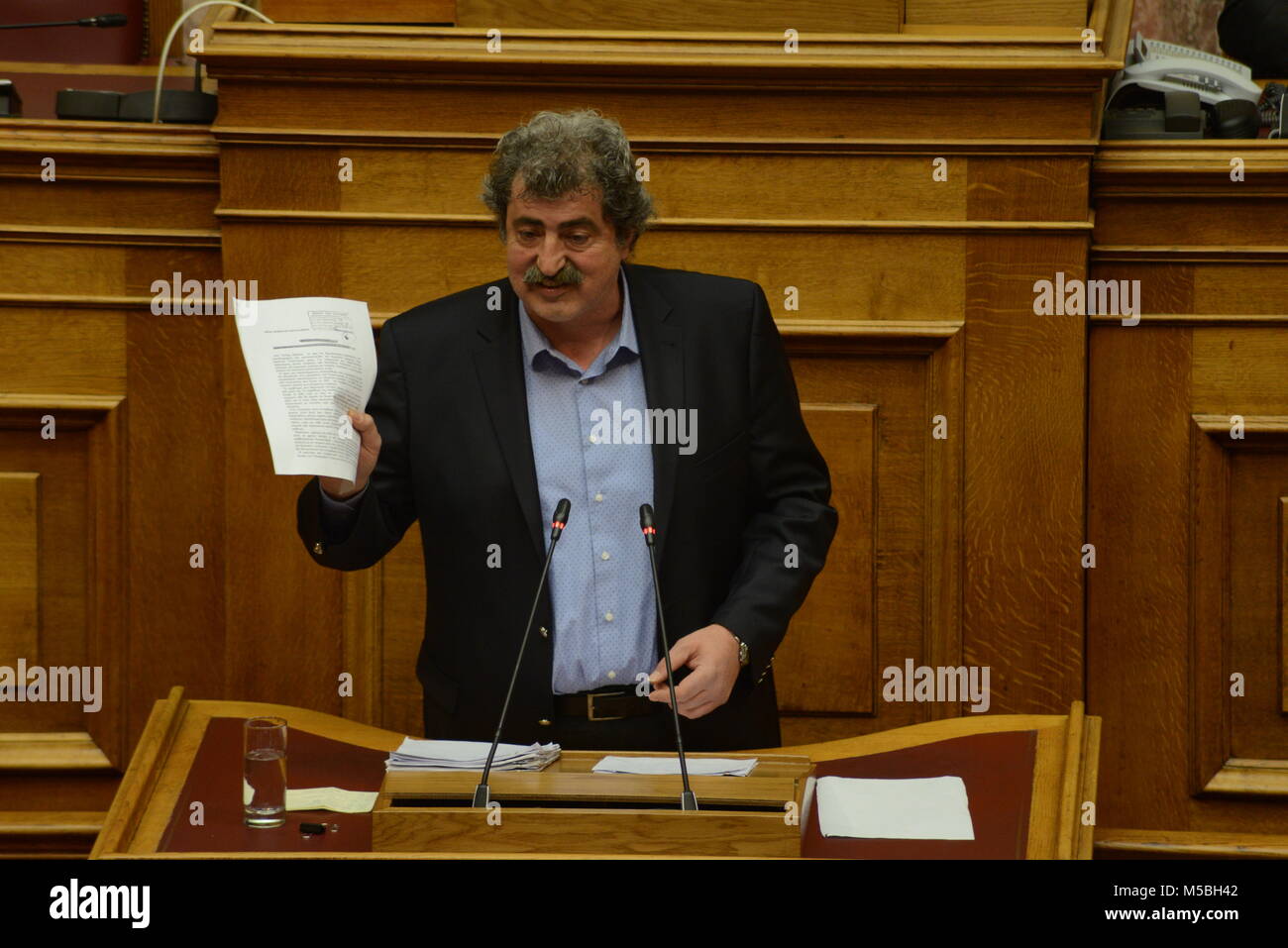 Athens, Greece. 21st Feb, 2018. Pavlos Polakis Deputy Minister of ...