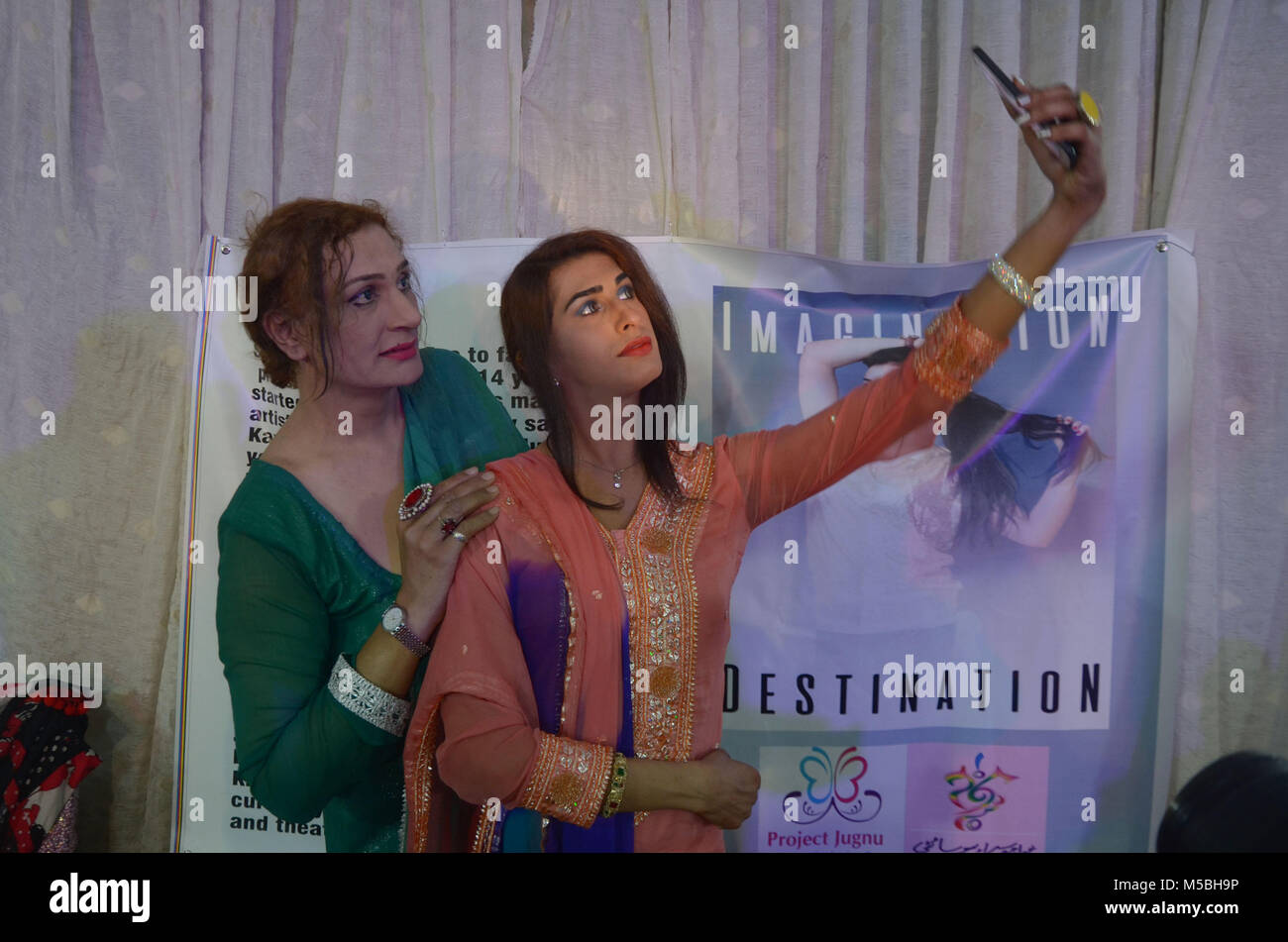 Lahore, Pakistan. 22nd Feb, 2018. Pakistani transgenders community take part during trans food ...