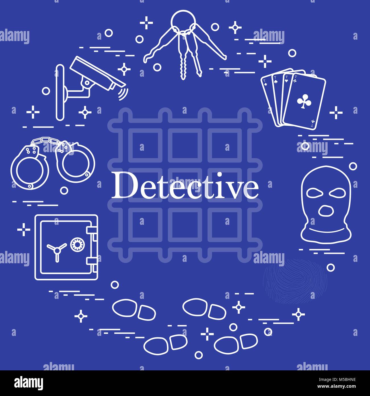 Criminal and detective elements. Crime, law and justice vector icons ...