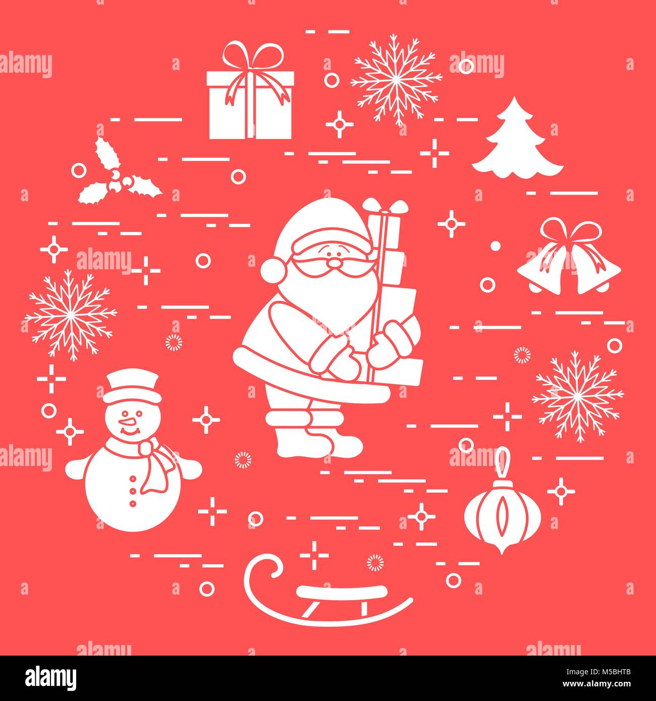Santa Claus with presents and other New Year and Christmas symbols ...